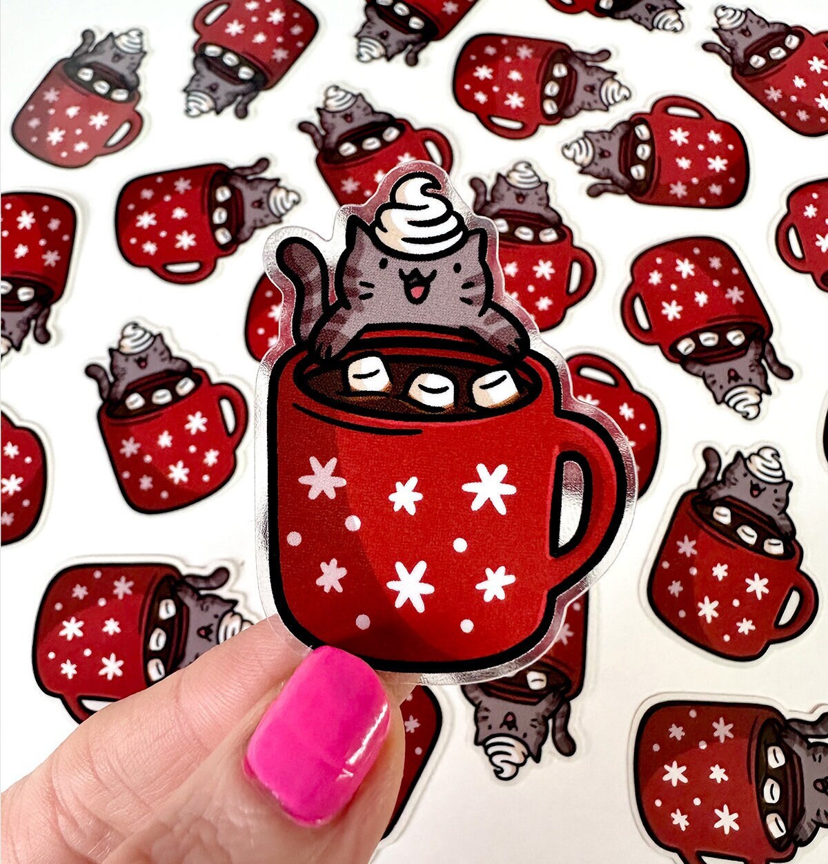 Hot Chocolate Cat Clear Mini Sticker