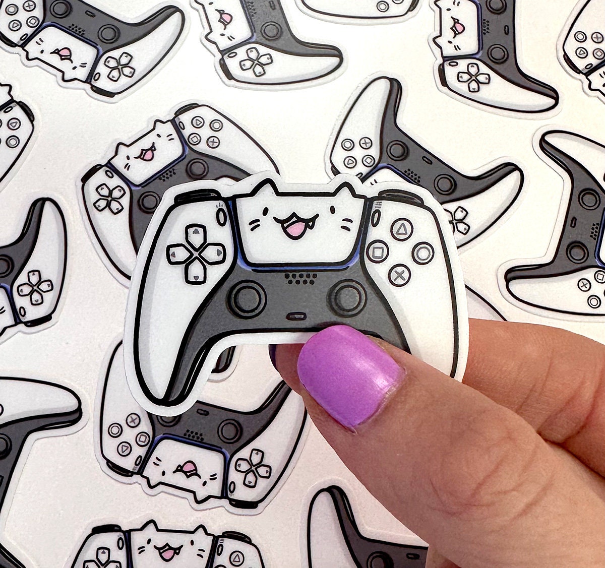 Video Game Controller Cat Mini Sticker (White)